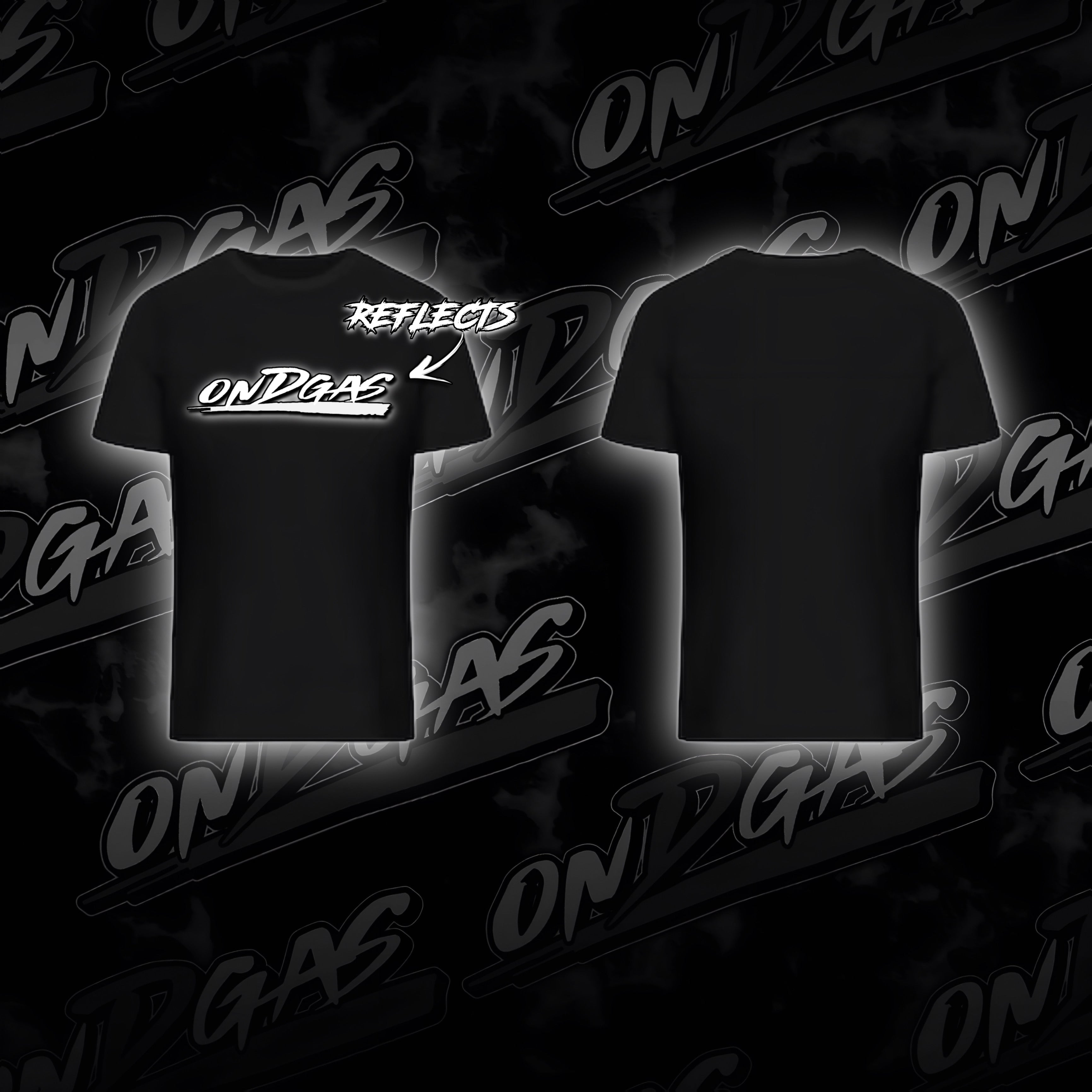 Black Shirt: White Reflective ONDGAS logo (Black/White reflective)